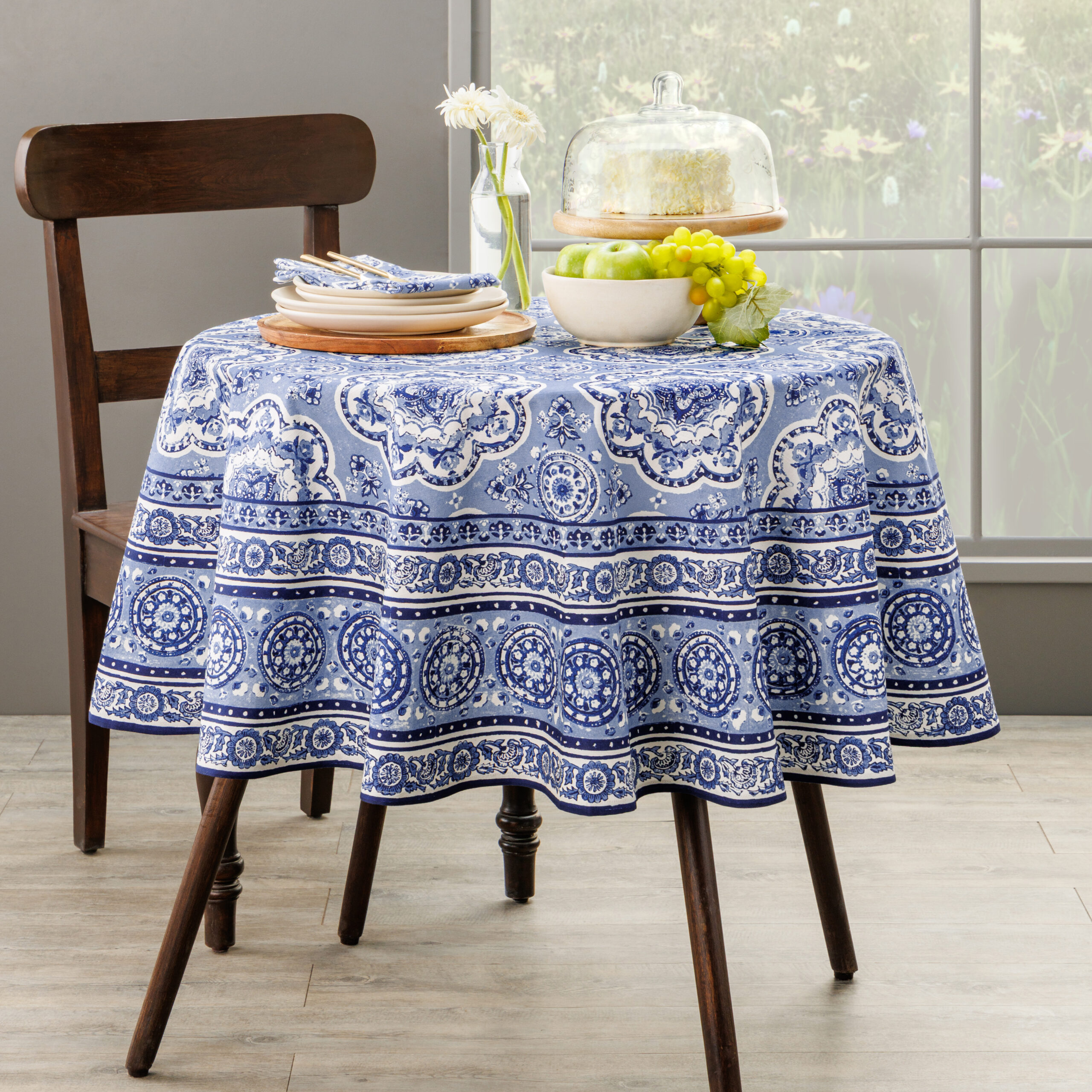 Melodie Blue Round Tablecloth - Maison D'Hermine