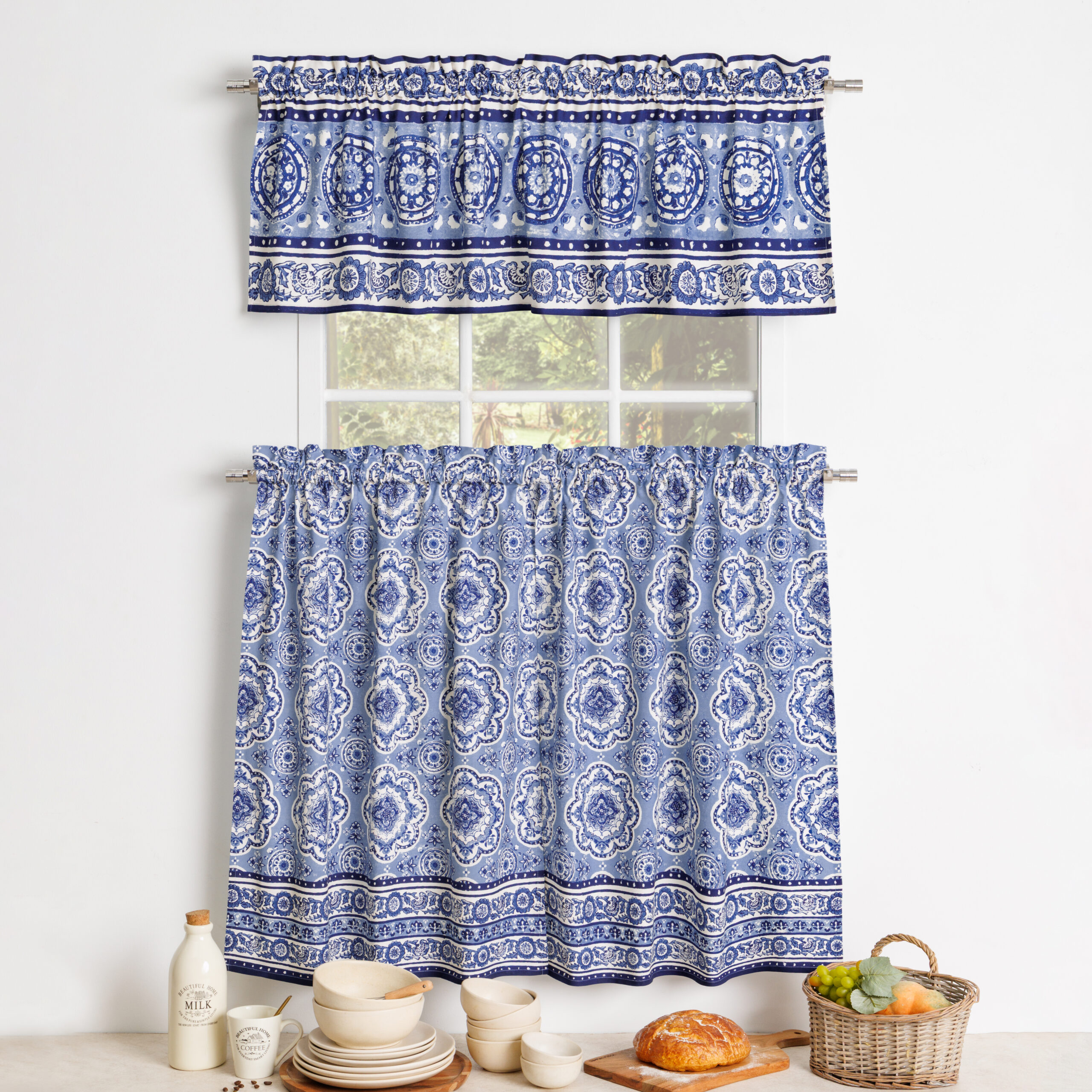 Melodie Blue Kitchen Curtain - Maison D'Hermine